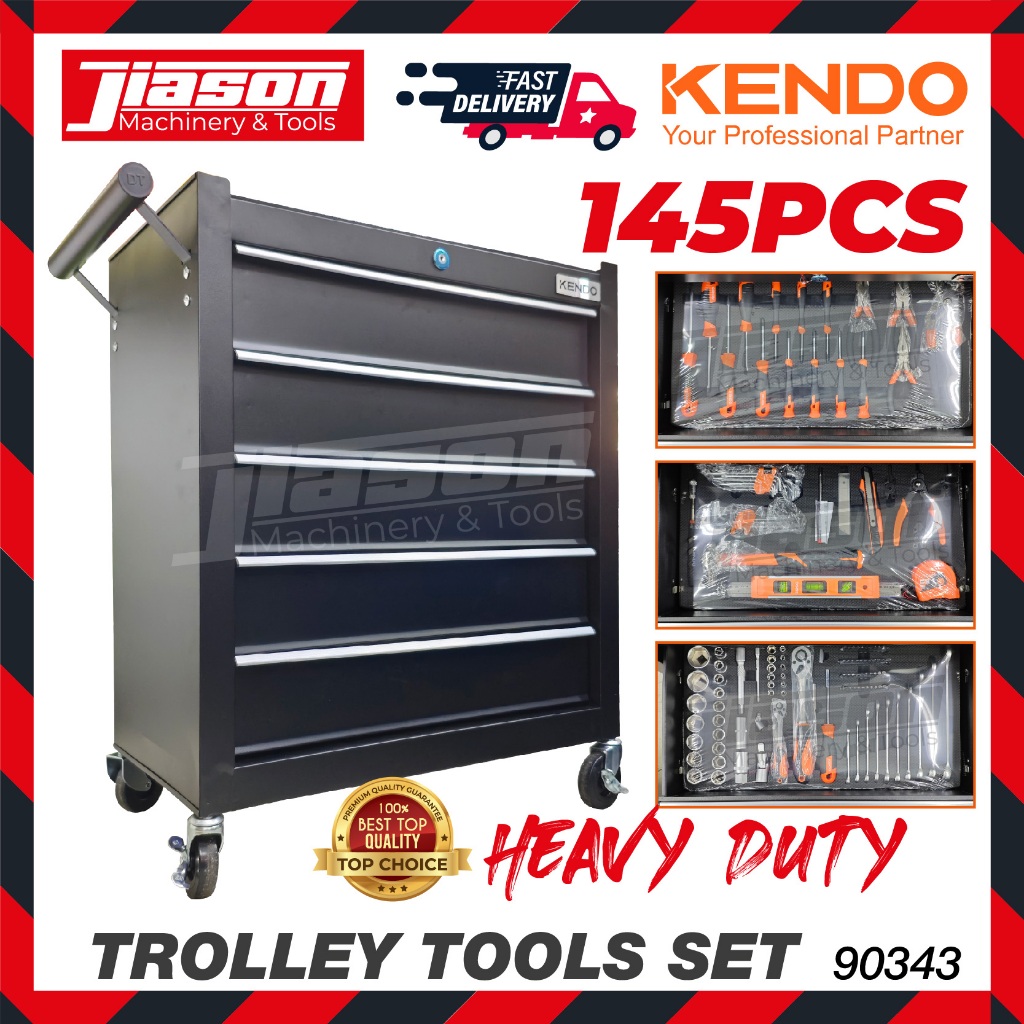 KENDO 90343 145PCS 5 Drawers Cabinet Tool Set / Tool Trolley Set ...