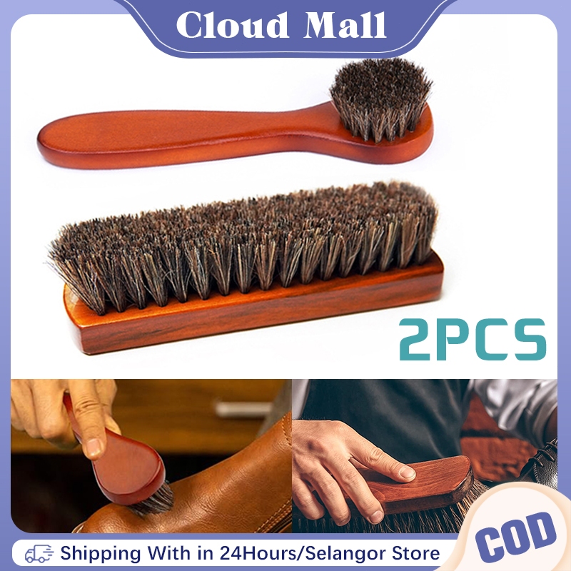 2Pcs Horsehair Shoe Brush Shoe Polish Kit Long Wood Handle Brush ...
