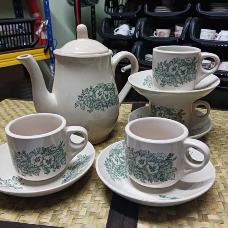 Set cawan bibir tebal dan teko kopitiam | Shopee Malaysia