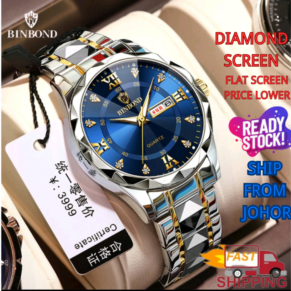 BINBOND ORIGINAL LUXURY BRAND DAY DATE DIAMOND SAPPHIRE GLASS WATERPROOF WATCH | Shopee Malaysia
