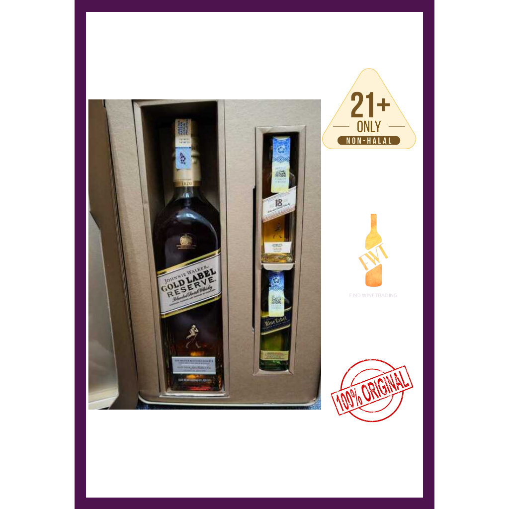 GOLD LABEL METAL TIN GIFTSET WITH MINIATURE GLASS BTL BLUE LABEL & GOLD ...