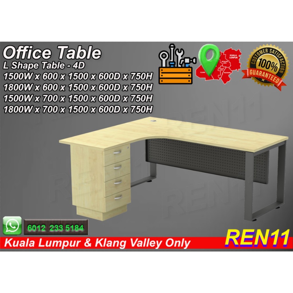 Office Table - Superior Compact Table - L Shape Office Table (4D) with Metal Front Panel - LEFT ...
