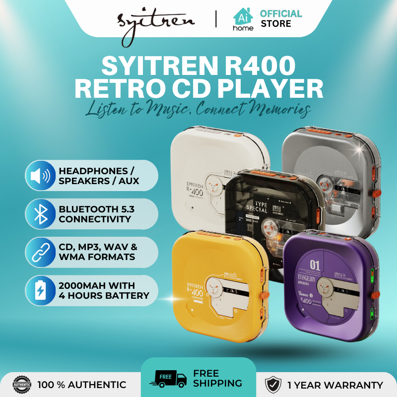 SYITREN R400 Retro CD Player Portable Bluetooth 5.3 Wired & Wireless ...