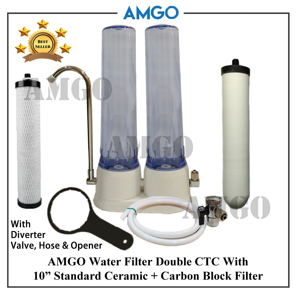AMGO CTC Ceramic Casing Double Stage Water Filter [10" Ceramic & Carbon ...