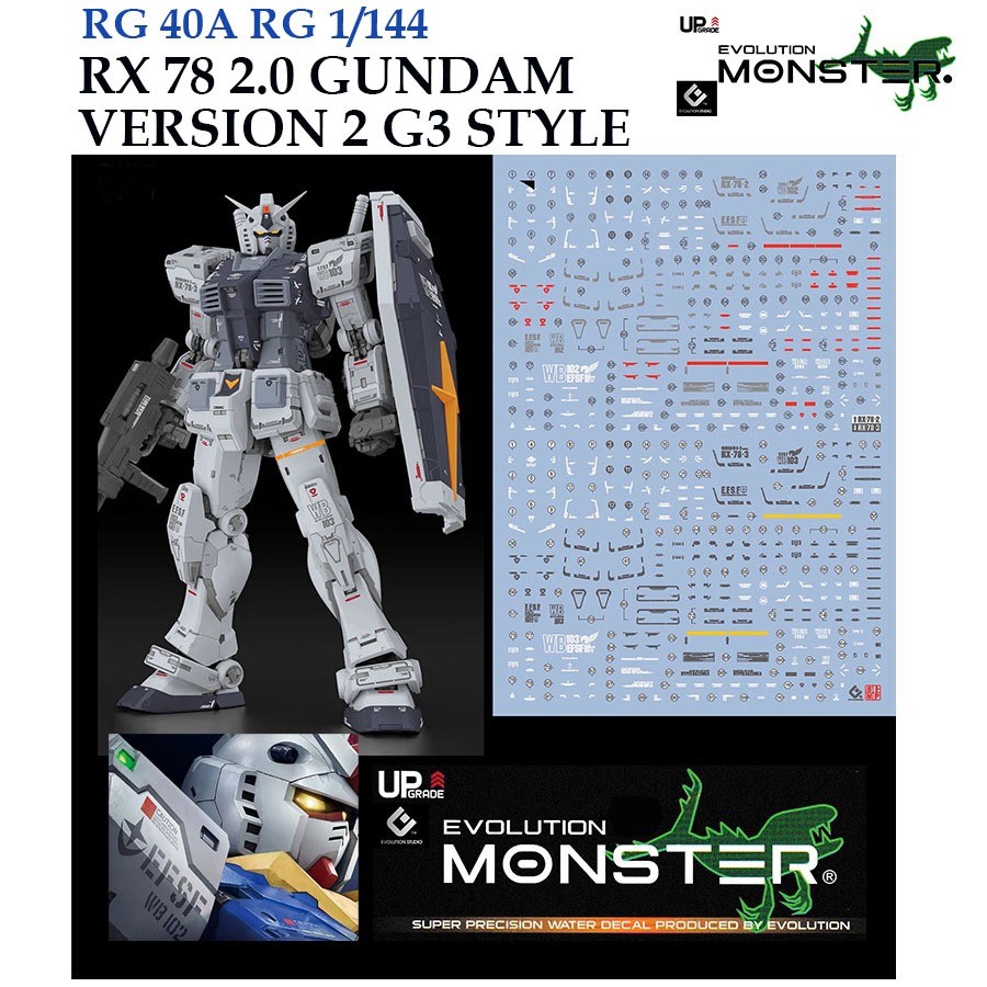 [EVO] RG40A RG 1/144 RX 78 2.0 GUNDAM VER 2.0 VERSION 2 RGU G3 STYLE WATER DECAL FLUORESCENT ...