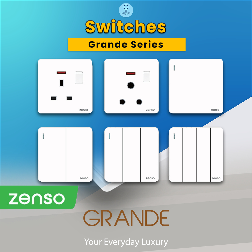 [𝗦𝗜𝗥𝗜𝗠] ZENSO Grande Series White Color Switches Socket Suis Lampu ...