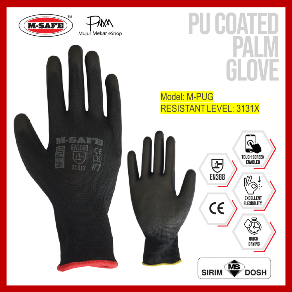 [SIRIM-DOSH] M-SAFE POLYURETHANE PU SAFETY GLOVES/ WORK GLOVES (SIZE S ...