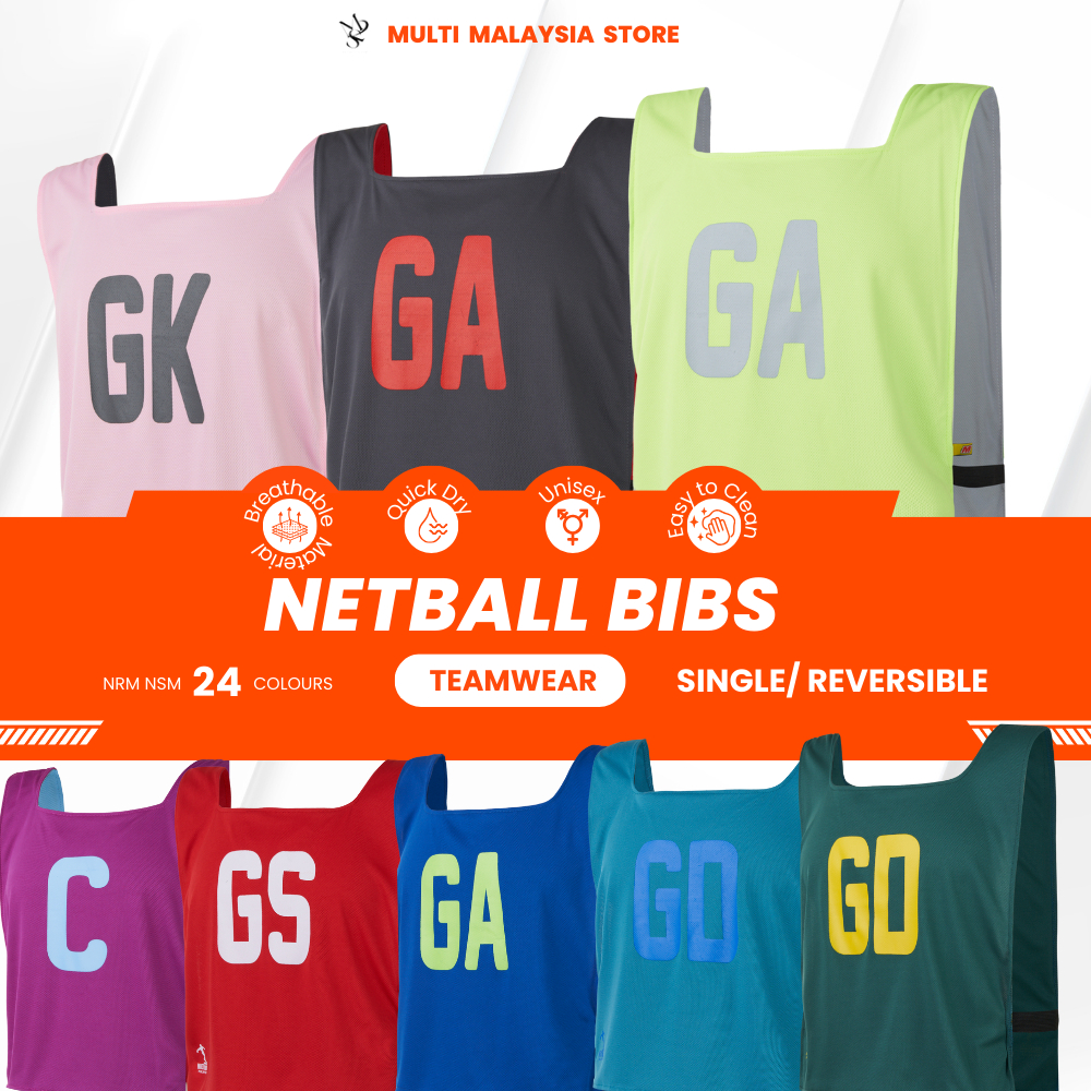 MULTISPORT Netball Single / Reversible Bibs [ 7 Per Set ] Bib Bola ...