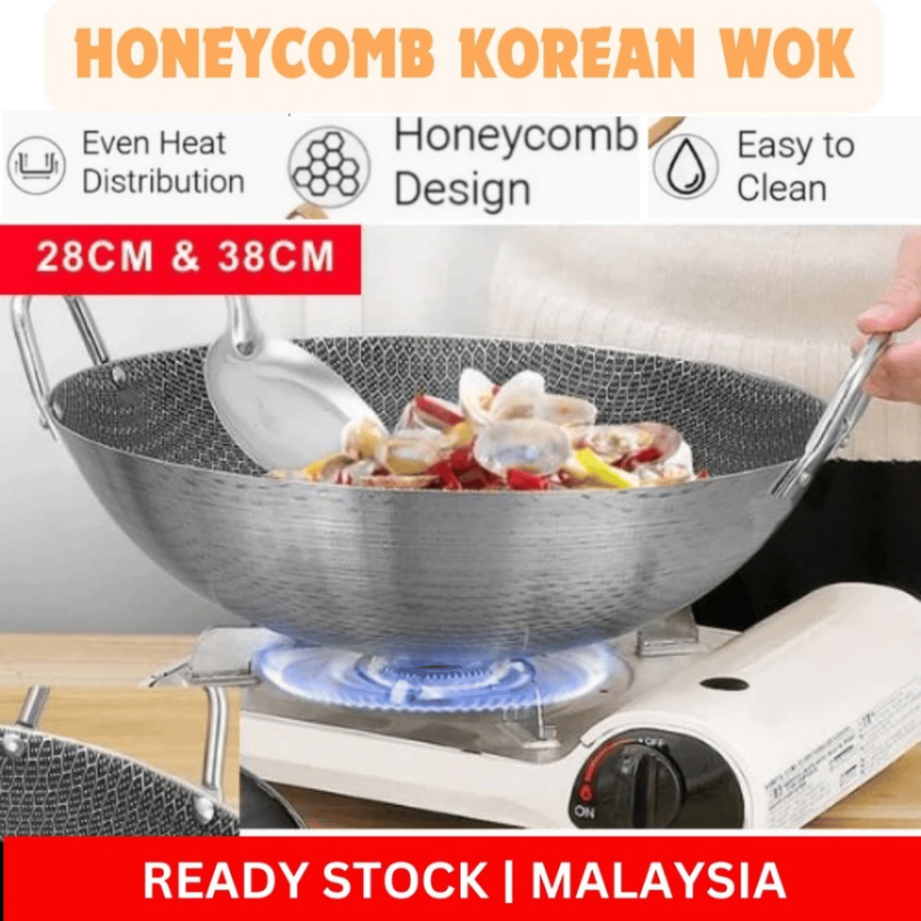 HONEYCOMB WOK PREMIUM (Korean Honey Comb Wok 28cm/38cm Stainless Steel ...