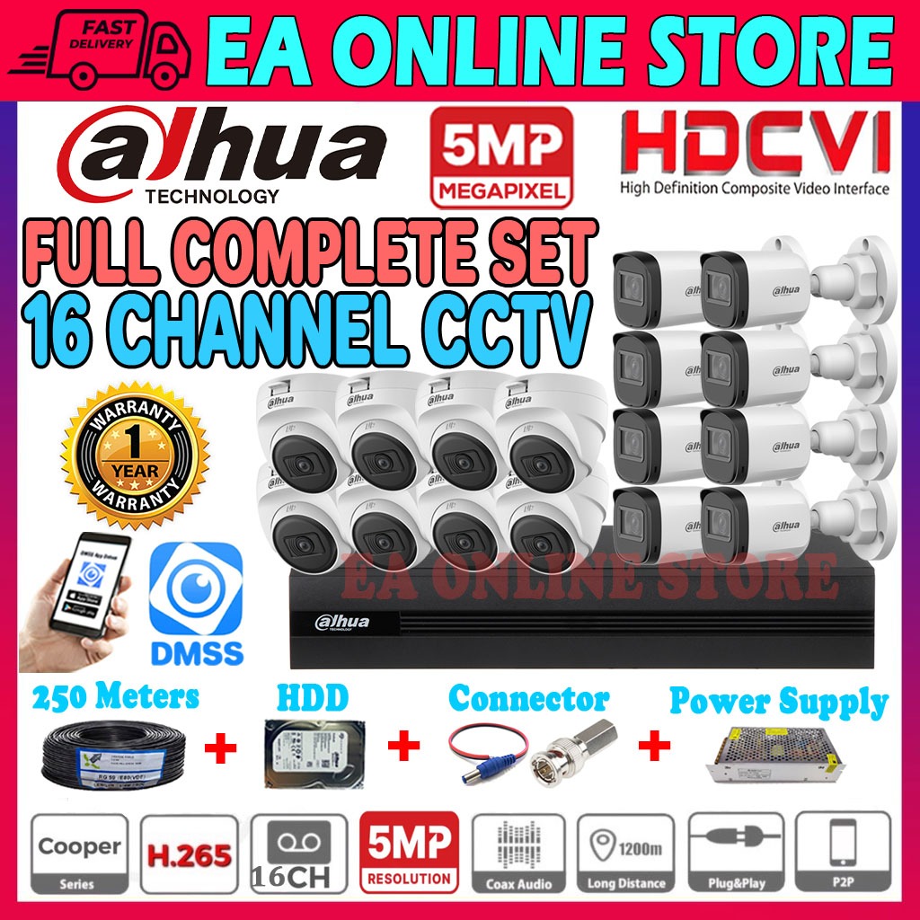 DAHUA 5MP Full Complete Set 16 CHANNEL HD 1080P CCTV 16CH DVR + Camera ...
