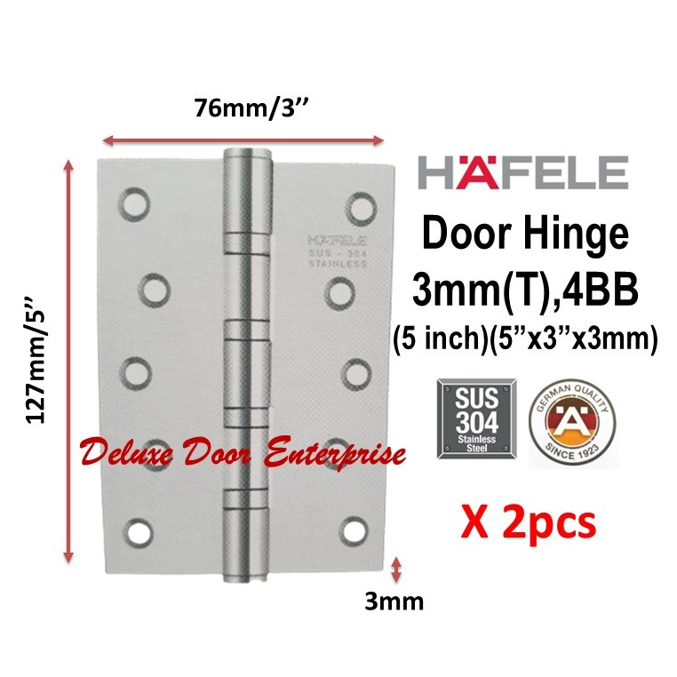 Hafele Door Hinge 3mm(T) 4BB / 4 Ball Bearing / 5'' Door Hinge / Door ...