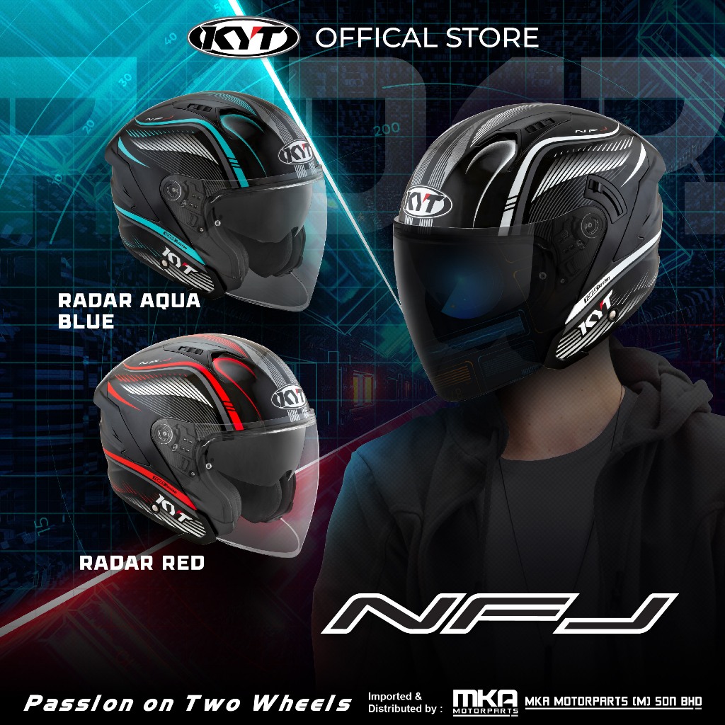 KYT Helmet NFJ Radar - Red/Aqua Blue | Shopee Malaysia