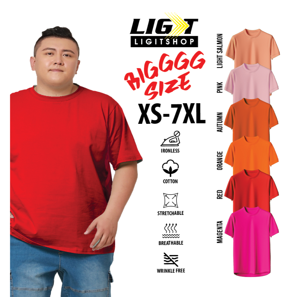 BIG SIZE Roundneck Plain Cotton 7XL, 5XL, 3XL PLUS SIZE Oversized Baju ...