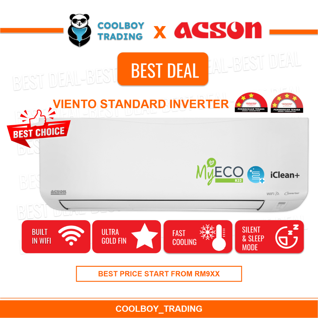 Acson Viento Inverter Air Conditioner 1HP, 1.5HP, 2HP, 2.5HP | Shopee Malaysia