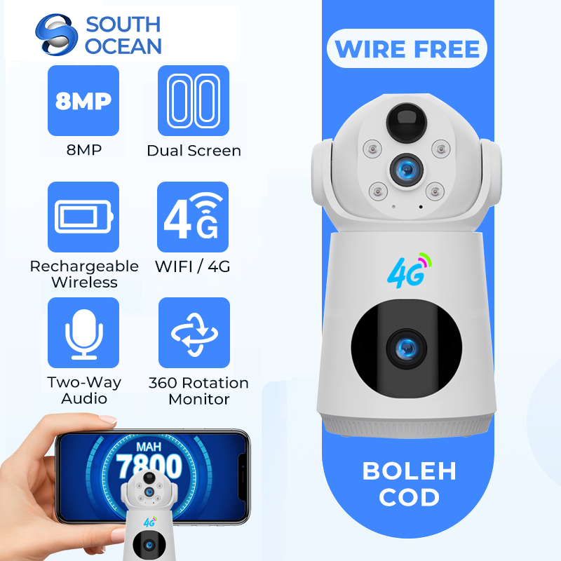 South Ocean Wireless CCTV Battery Powered 8MP Dual Lens WiFi Camera ...