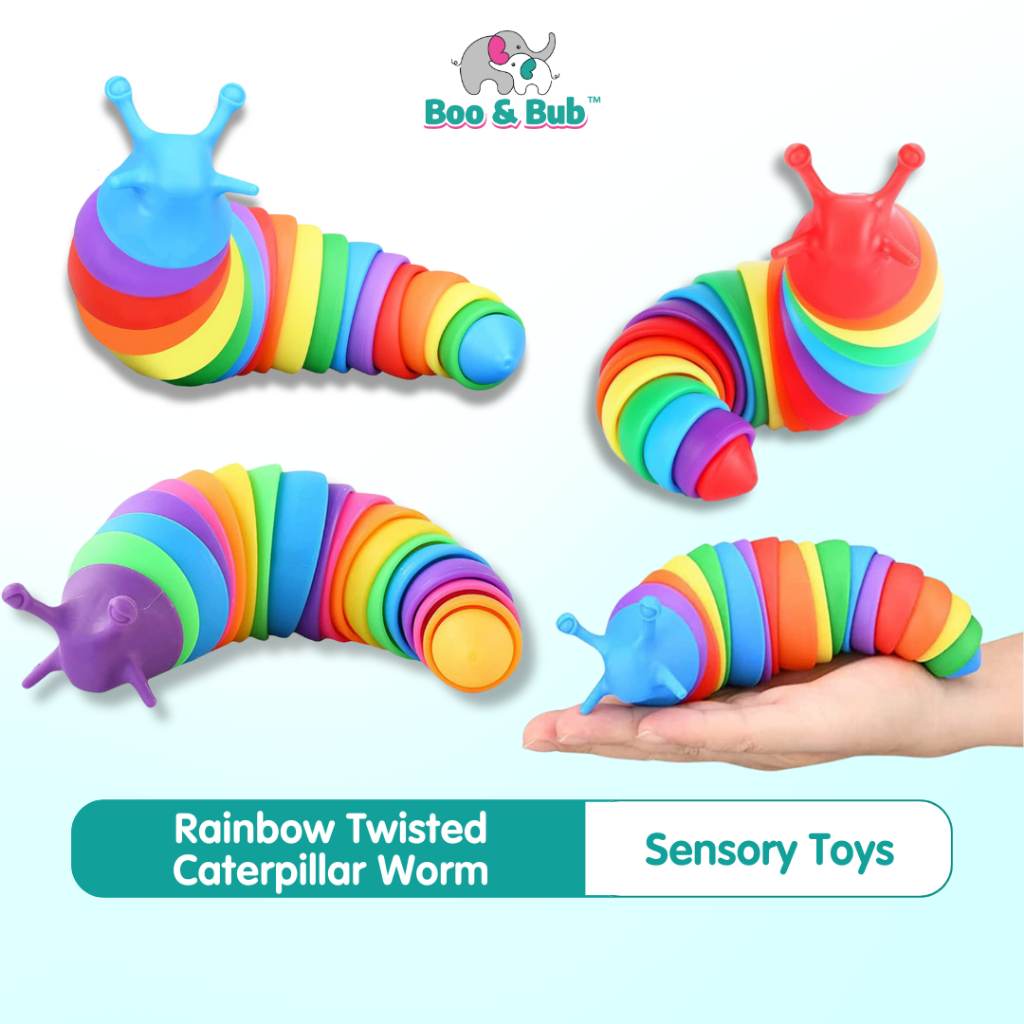 🐘Boo&Bub🐘 Sensory Baby Toys Rainbow Twisting Caterpillar Worm | Stress ...