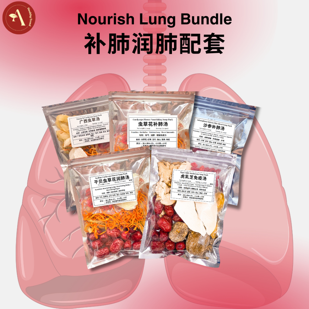 Bundle of 5 AHT Nourish Lung Soup Pack Bundle 补肺润肺药材汤包配套 润肺 补肺 药材汤 ...