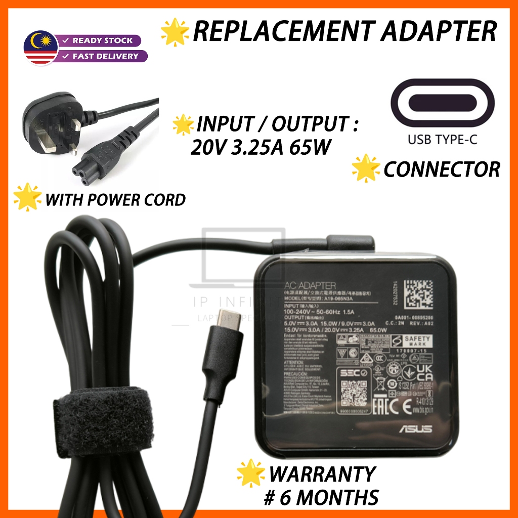 ASUS 65W USB TYPE C ZENBOOK S13 UX325E UX392FA UX425E UX490UA UX325J ...