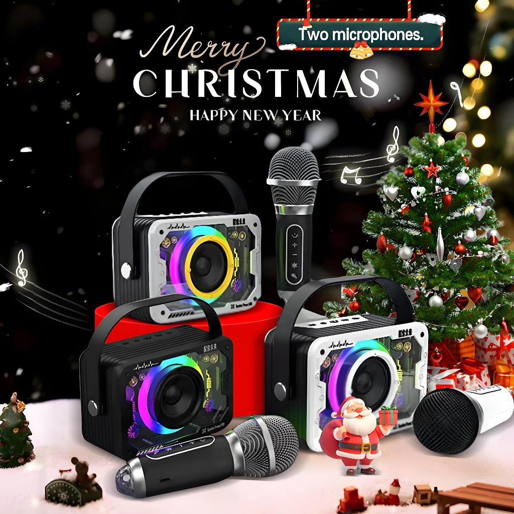 Christmas Gift Speaker Wireless Karaoke with 2 Microphone Mini Portable ...