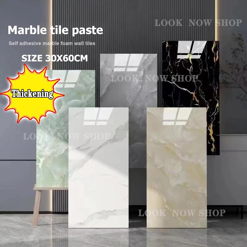 加厚墙纸 30x60cm Marble Wall Tile Paper Kitchen Wall Sticker Wall Paper ...