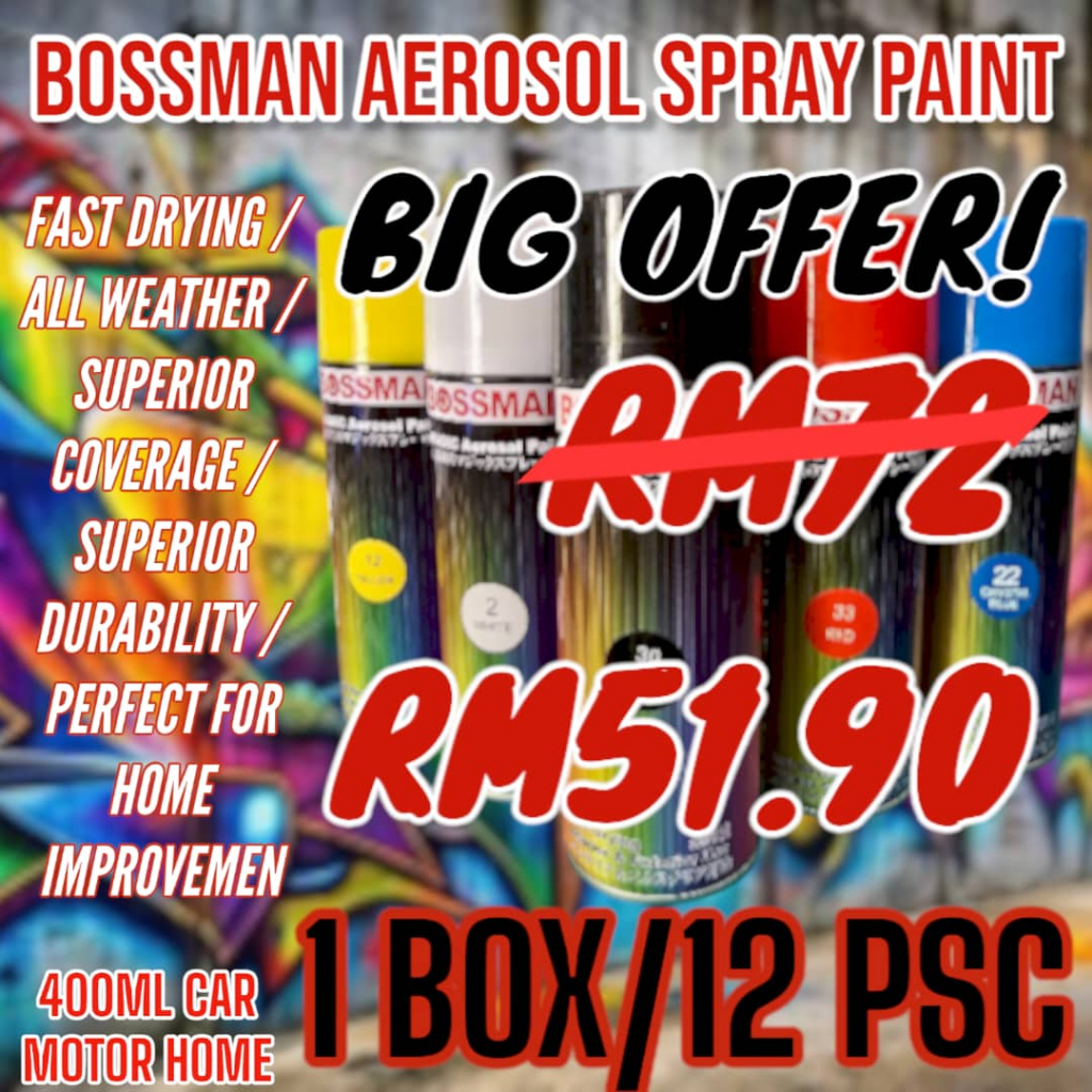 Bossman Aerosol Spray Paint - 400ml Car Motor Home [ 1 BOX 12 PSC ...
