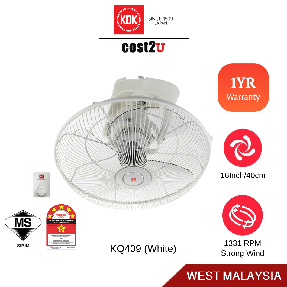 KDK (40cm/16") Auto Fan | KQ-409 KQ409 (Ceiling Fan Kipas Siling Wall ...