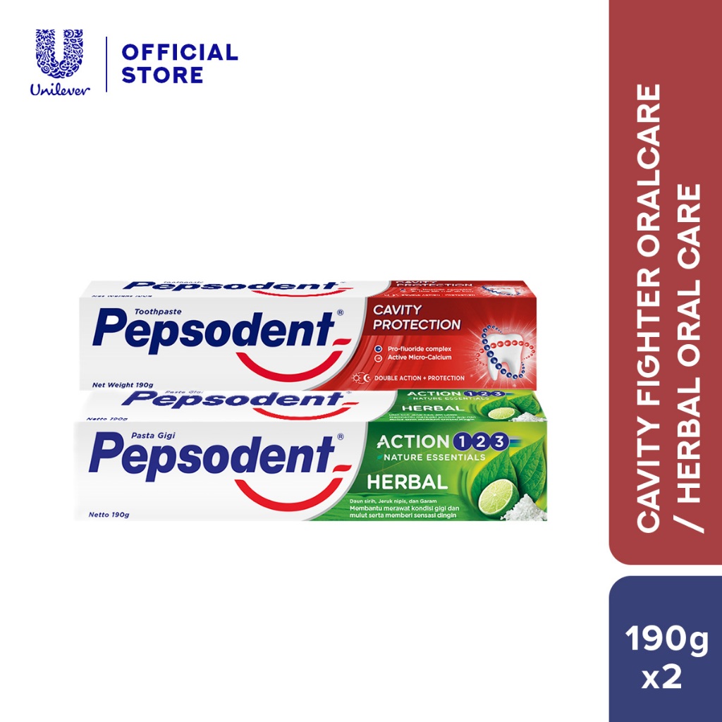 Pepsodent Cavity Fighter + Action 123 Herbal Oral Care Duo Set (190g ...