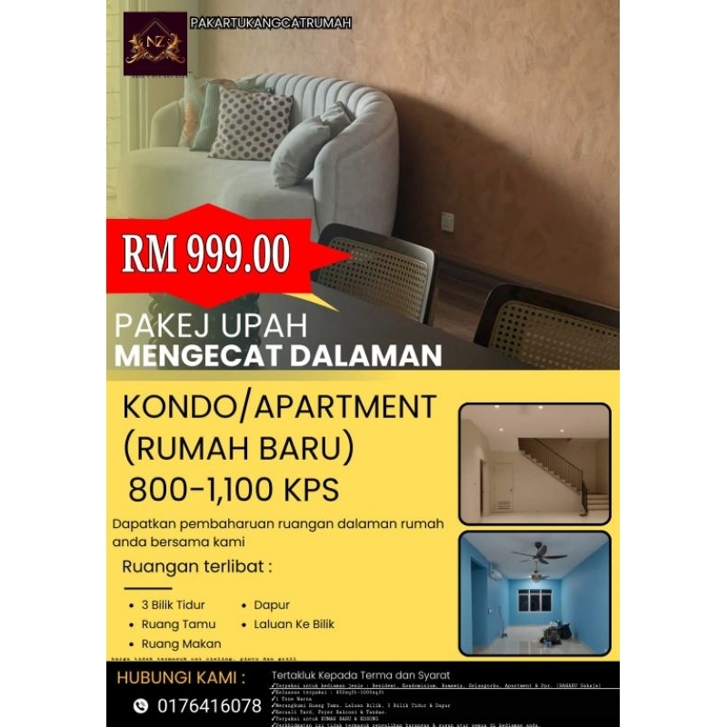 Pakej upah mengecat dalaman painting services upah cat rumah | Shopee ...