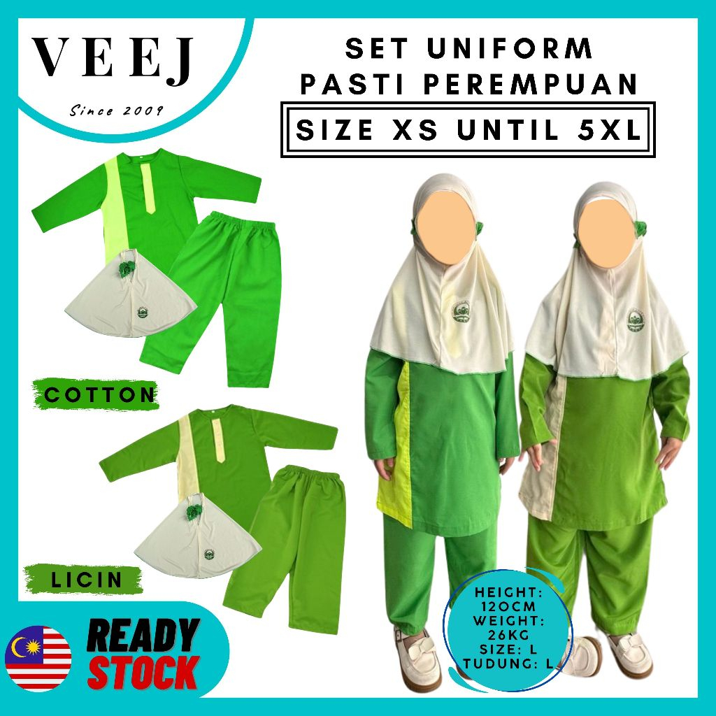 TADIKA PASTI UNIFORM PEREMPUAN SUIT SELUAR TUDUNG KAIN COTTON & KOSHIBO ...