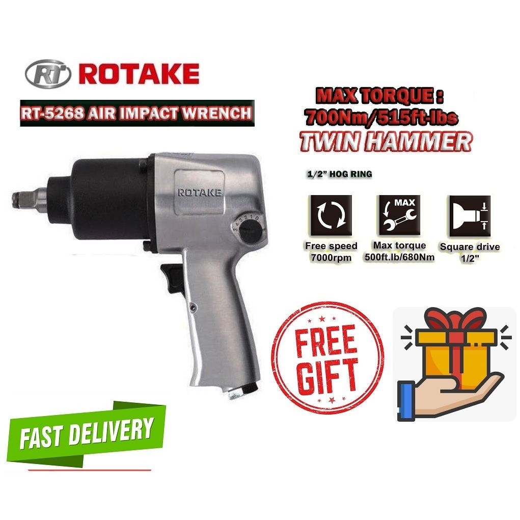 ROTAKE 1/2" TWIN HAMMER HEAVY DUTY HOG RING AIR IMPACT WRENCH RT-5268 | Shopee Malaysia