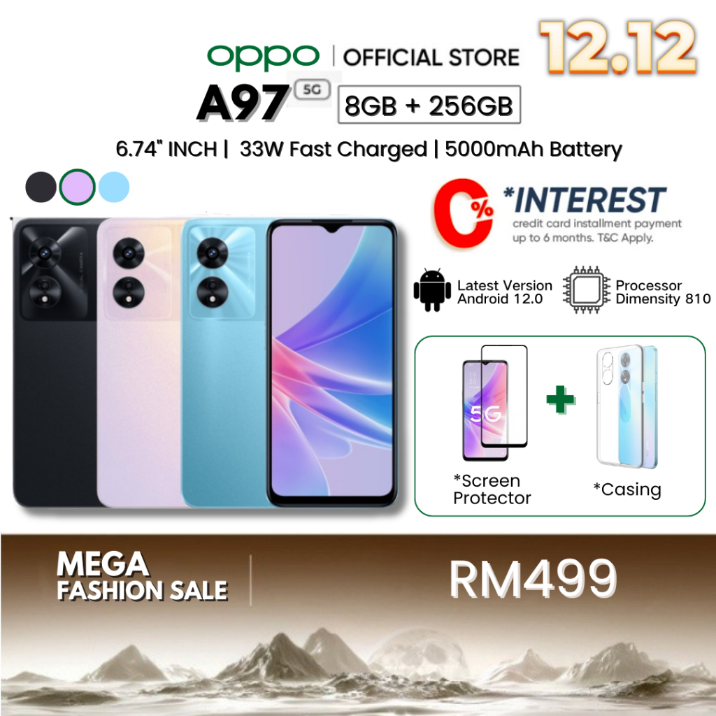 Oppo A97 5G |8GB+256GB |Mediatek Dimensity 810 |5000 mAh Fast Charging |48MP Camera | Shopee ...