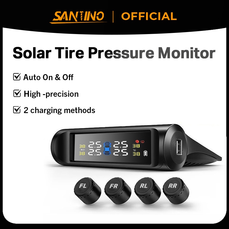 TPMS Car Tire Pressure Monitor System Solar Powered Wireless LED ...