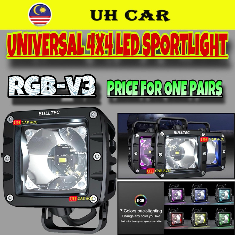(RGB V3) Universal Led Fog Lamp Foglamp Sportlight Working Light Off ...
