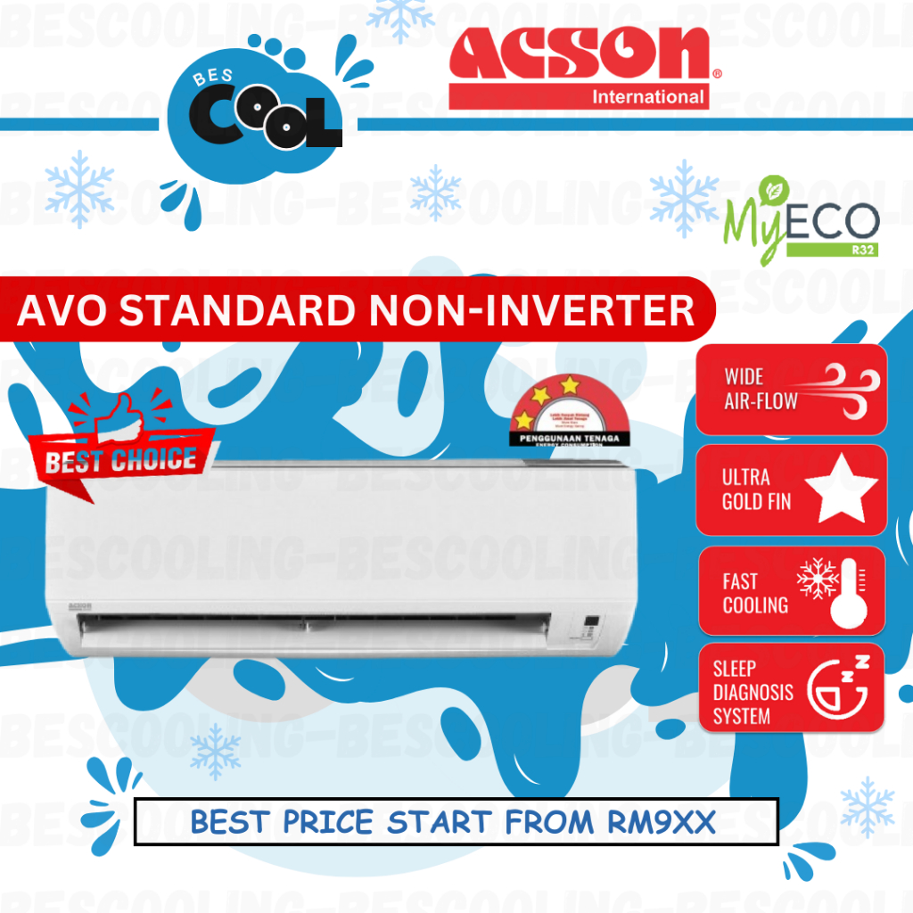 ACSON AVO WALL MOUNTED NON-INVERTER R-32 SERIES 1HP, 1.5HP, 2HP, 2.5HP ...