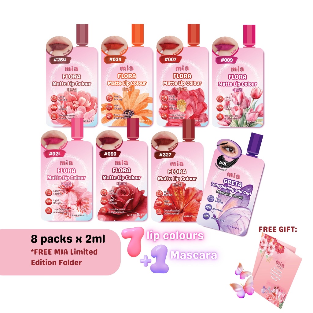 MIA 7 FLORA Matte Lip Colour + 1 Greta Mascara | Lip Tint & Mascara ...