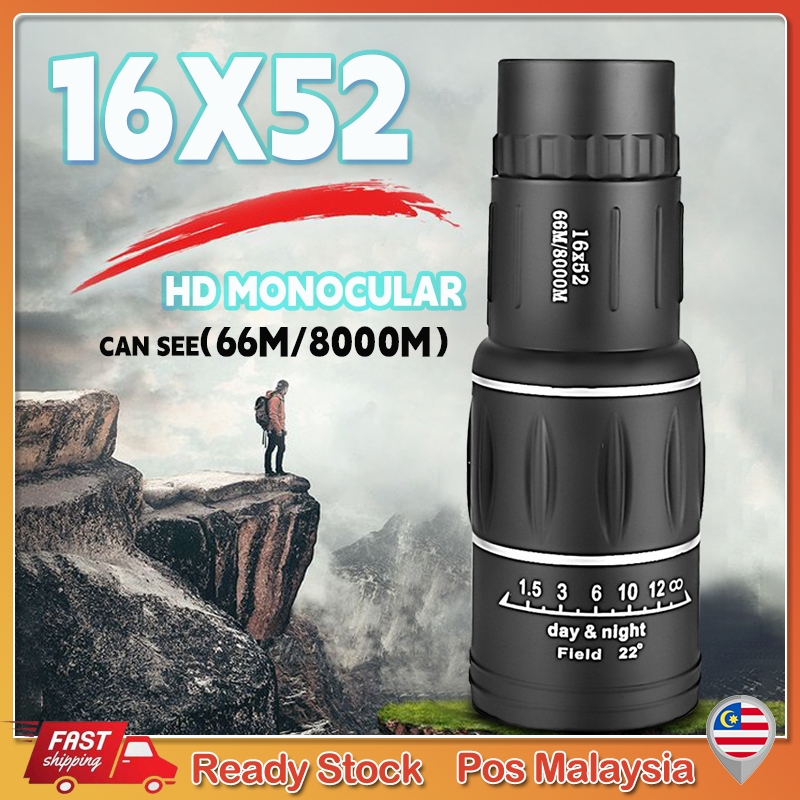 (LOCAL STOCK)16X52 Zoom HD Dual Focus Monocular Telescope Waterproof Fogproof Teleskop 66m/8000m ...