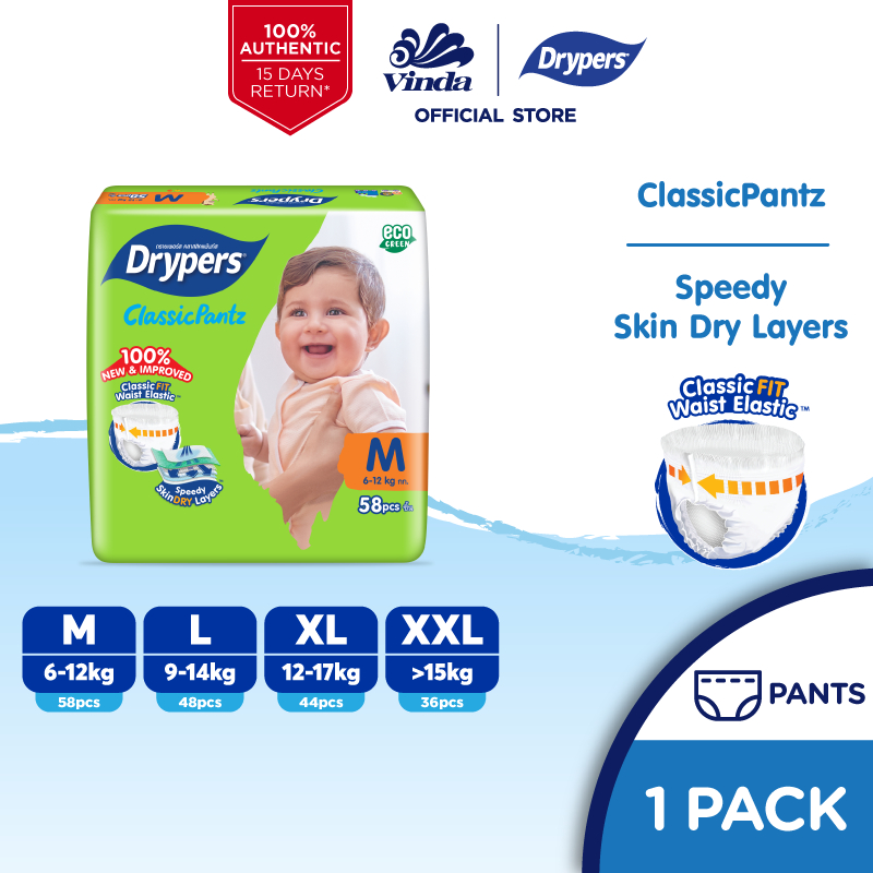 Drypers ClassicPantz Baby Diapers M58/ L48/ XL44/ XXL36 (1 Pack ...