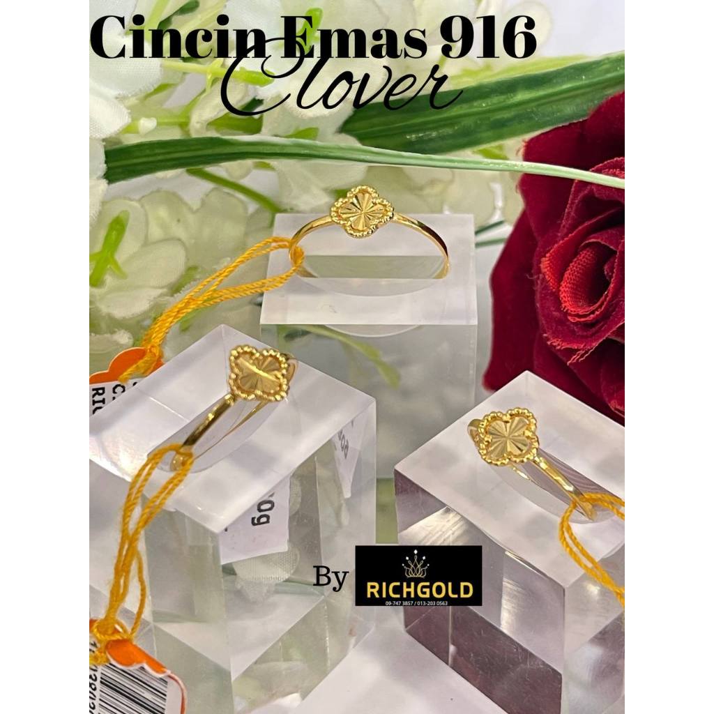 RICHGOLD JEWELS Cincin Clover emas 916 (Clover ring 916 gold) | Shopee ...