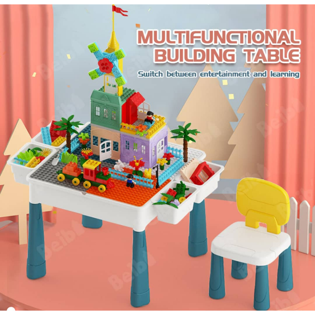 PRELOVED MULTIFUNCTION CHILDREN TABLE BLOCKS LEARNING PLAYING STUDY ...