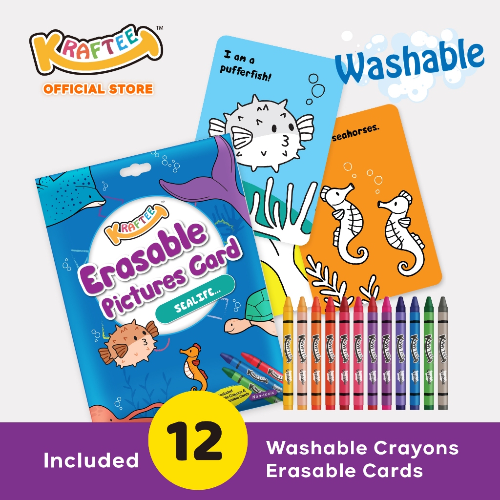 Kraftee Erasable Card with 12ct Washable Crayons - SEALIFE | Shopee ...