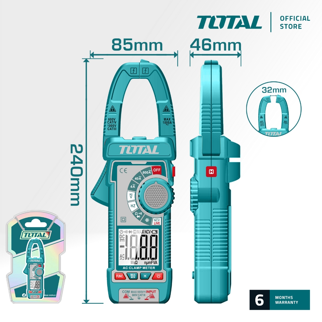 TOTAL Digital AC Clamp Meter, 4000counts, Measure & Display (Voltage ...