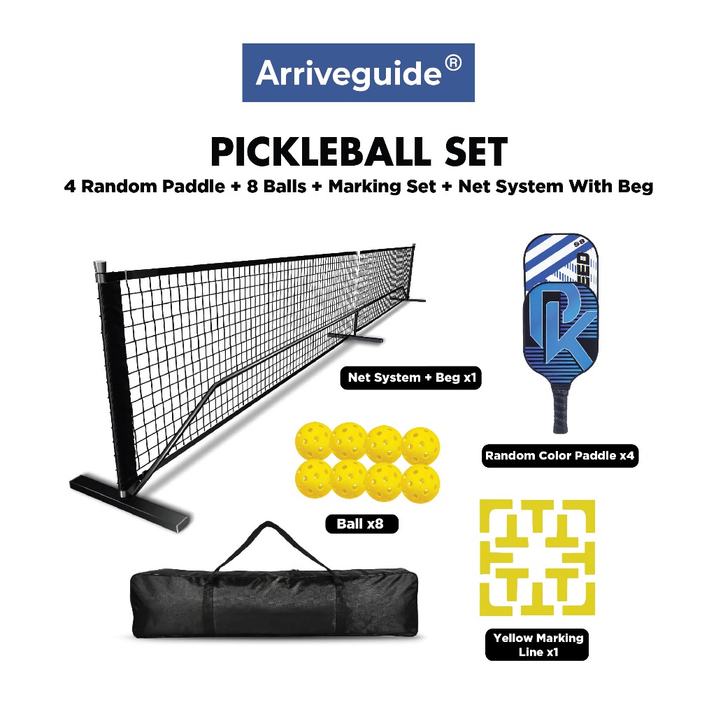 Pickleball Set (4 Paddle, Net System With Bag, 1 Yellow Court Line ...