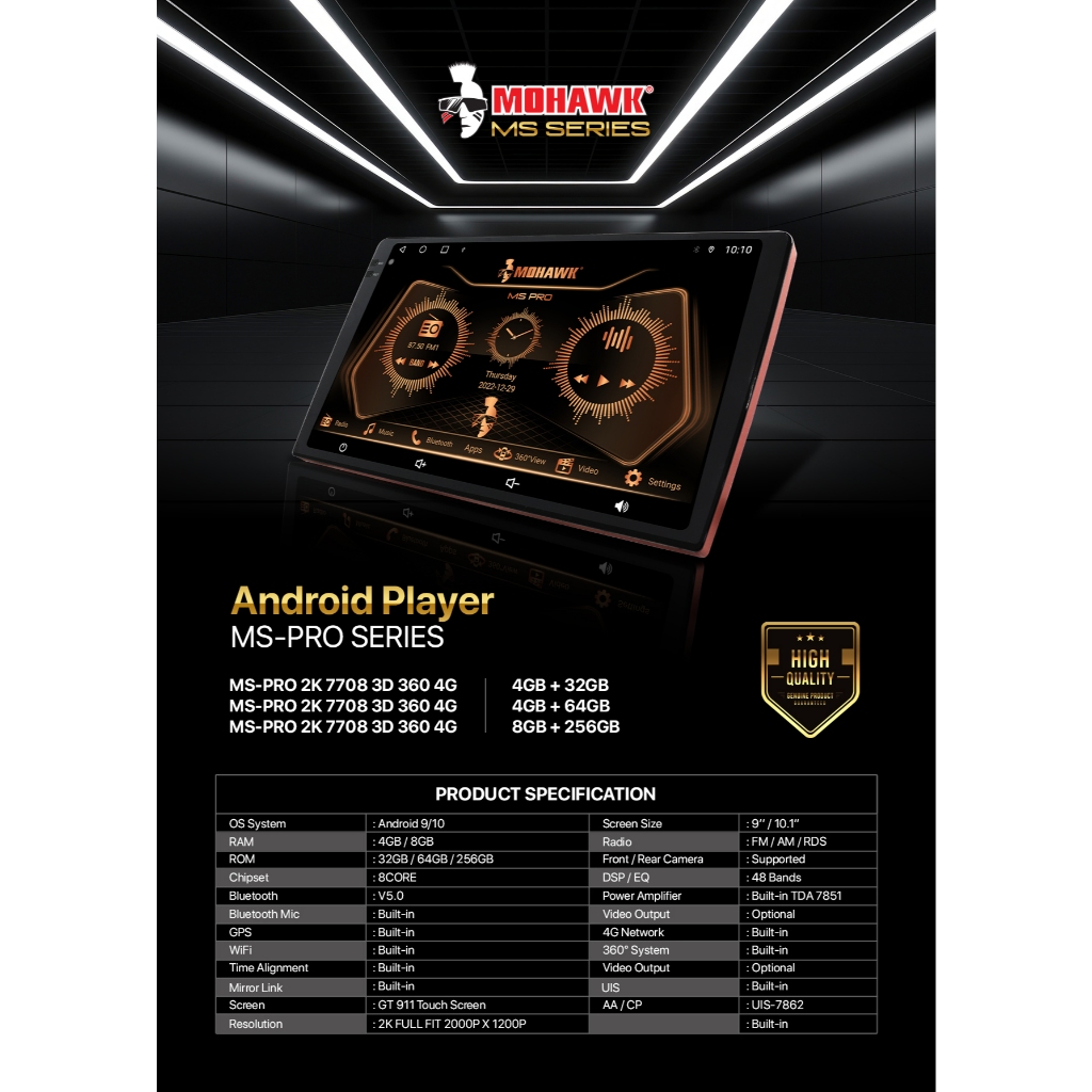 MOHAWK ANDROID PLAYER MS-PRO 2K 7708 3D 360 4G 4+64GB 9"/10" | Shopee ...