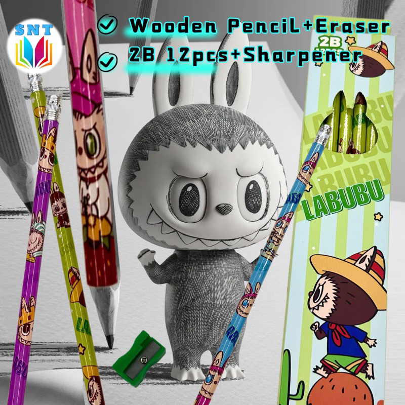 Labubu Pencil 12pcs 2B Wooden Pencil Cartoon Cute Kid Pencil Labubu ...