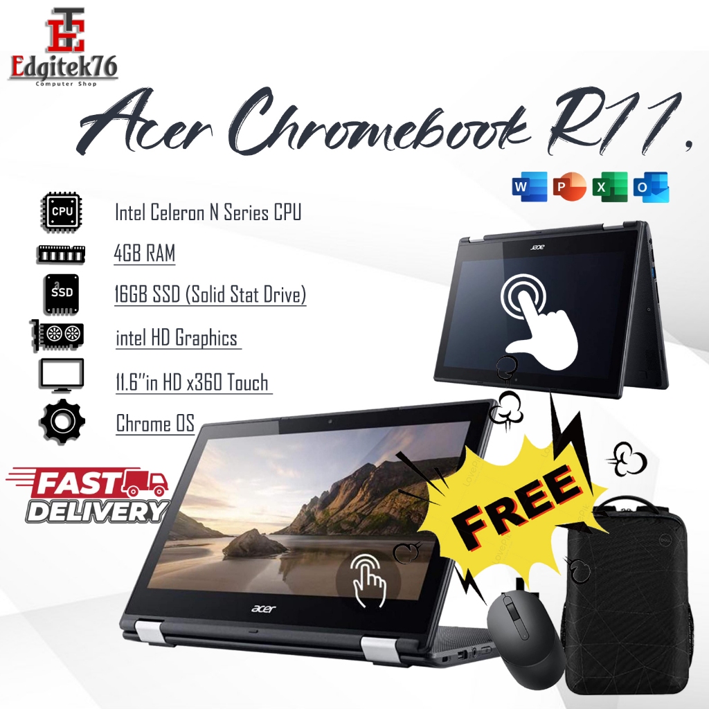 Acer Chromebook R11 Series Laptop, Intel Celeron N Series CPU, 4GB DDR3 ...