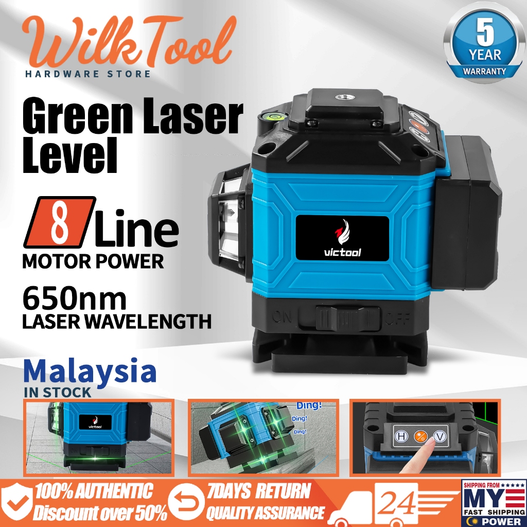 WilkTOOL'8 Line Laser Level Green Making Lazer 360° Adjustable Auto ...