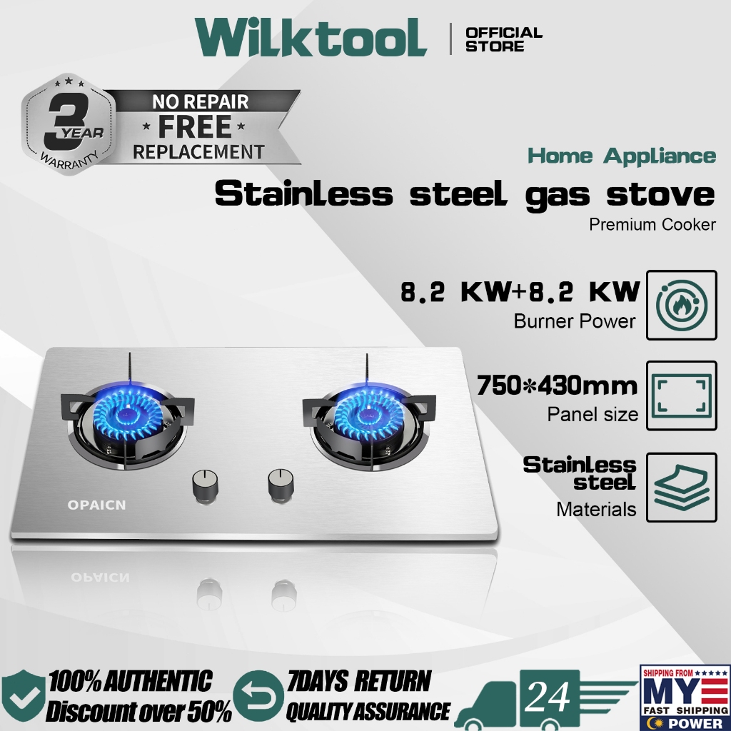 WilkTOOL'Stainless Steel Double Burner Gas Stove Desktop Liquefied Gas ...