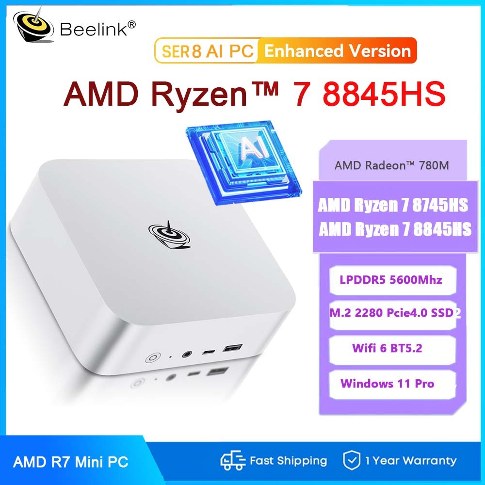 Beelink SER8 AMD Ryzen 7 8845HS R7 8745HS Mini PC DDR5 32GB 1TB Windows ...