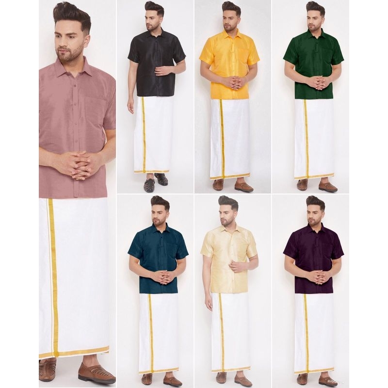 Trendy Men's Half Sleeve Silk Shirt With Vesti / Men's Shirt With Dhoti ...