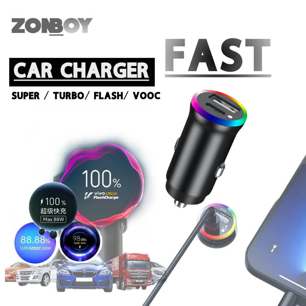 Supercharge USB Type C Car Charger Dual 2 Port Adapter Fast Charging ...